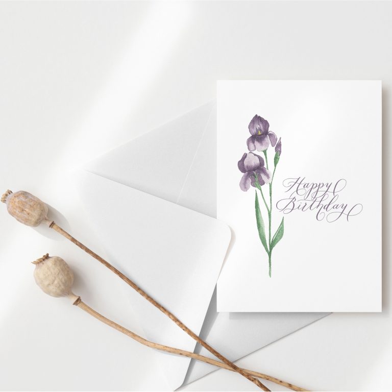 Iris Happy Birthday Card - Inkberry Calligraphy