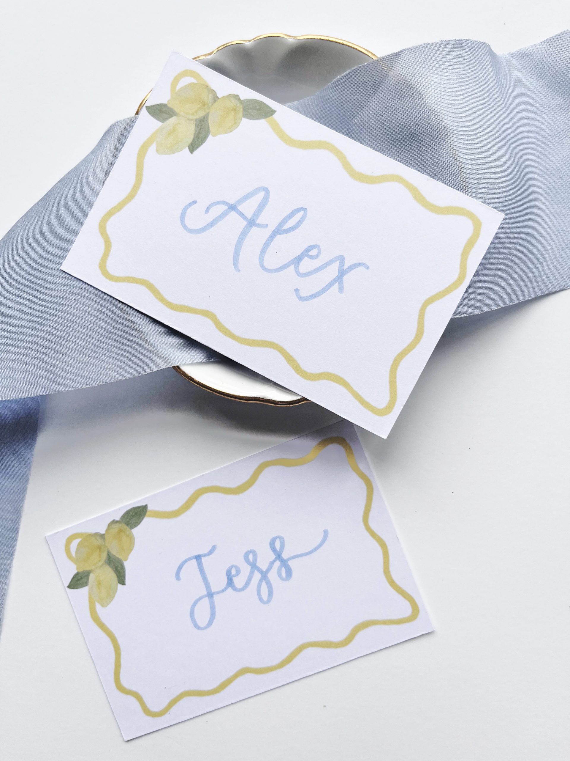 Squiggle Wave Place Cards – Lemons- Inkberry Calligraphy