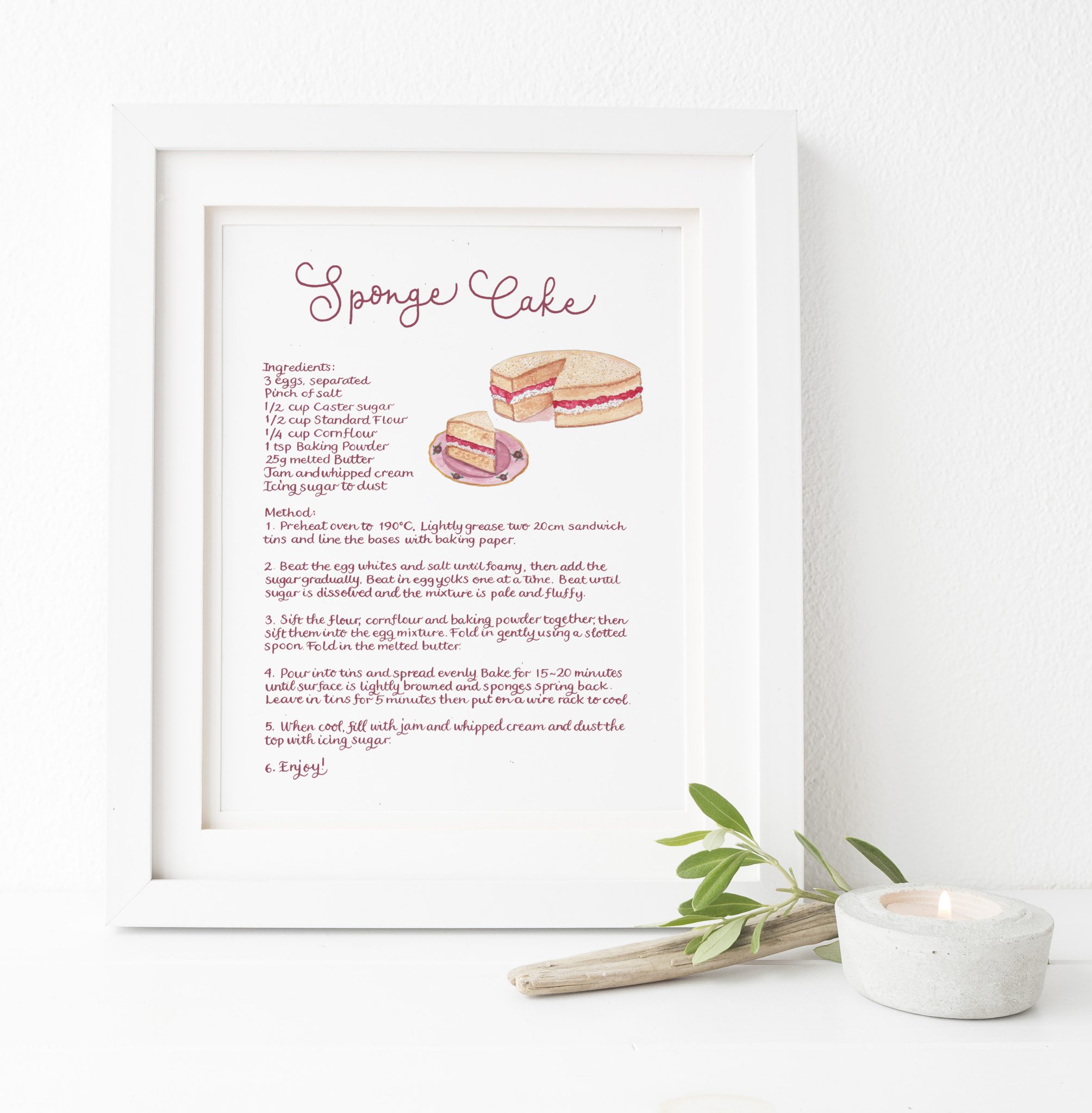 Kiwiana Recipe Print – Sponge Cake - Inkberry Calligraphy
